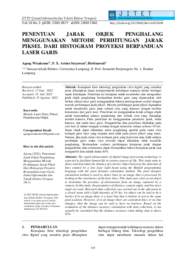 (PDF) Penentuan Jarak Objek Penghalang Menggunakan Metode Perhitungan ...