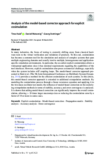 (PDF) Analysis of the model-based corrector approach for explicit cosimulation