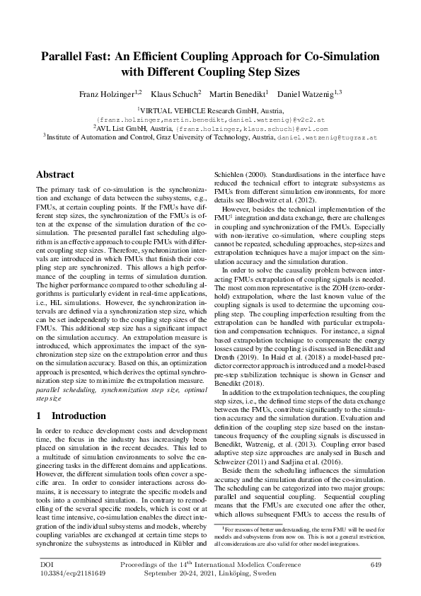 Pdf Parallel Fast An Efficient Coupling Approach For Co Simulation With Different Coupling