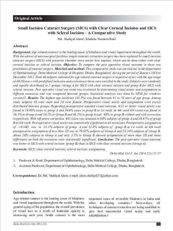 (PDF) Small Incision Cataract Surgery (SICS) with Clear Corneal ...
