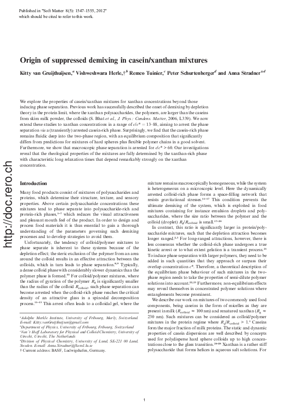 (PDF) Origin of suppressed demixing in casein/xanthan mixtures