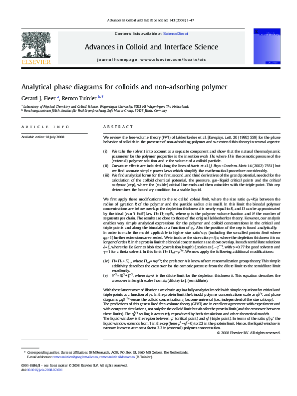 (PDF) Phase Diagrams of Colloids and Non-Adsorbing Polymers