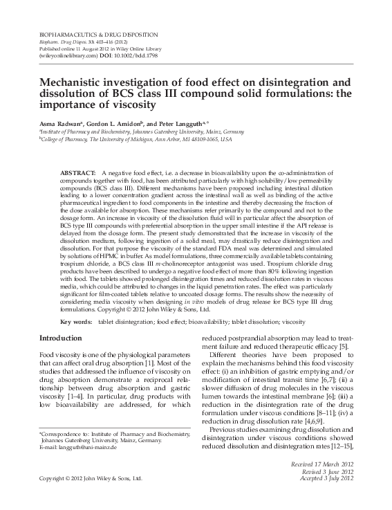(PDF) Mechanistic investigation of food effect on disintegration and ...