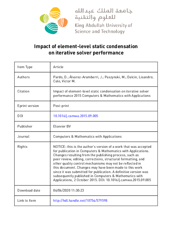 (PDF) Impact of element-level static condensation on iterative solver performance