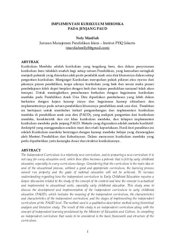 (PDF) IMPLEMENTASI KURIKULUM MERDEKA PADA JENJANG PAUD