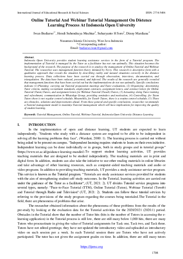 Pdf Online Tutorial And Webinar Tutorial Management On Distence