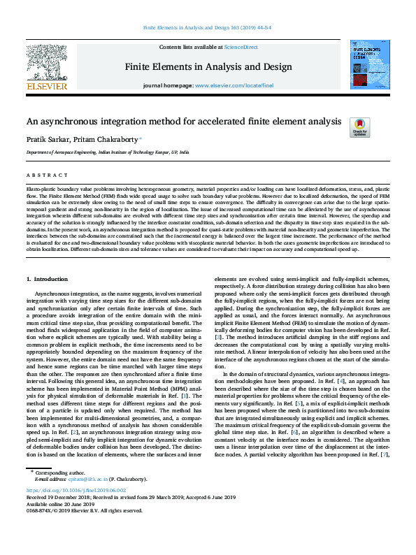 Pdf An Asynchronous Integration Method For Accelerated Finite Element