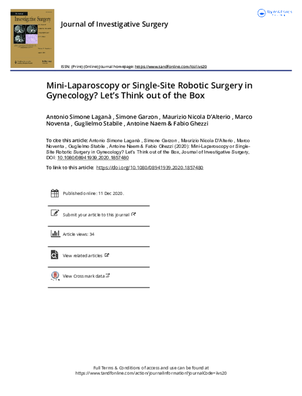 (PDF) Mini-Laparoscopy or Single-Site Robotic Surgery in Gynecology? Let’s Think out of the Box