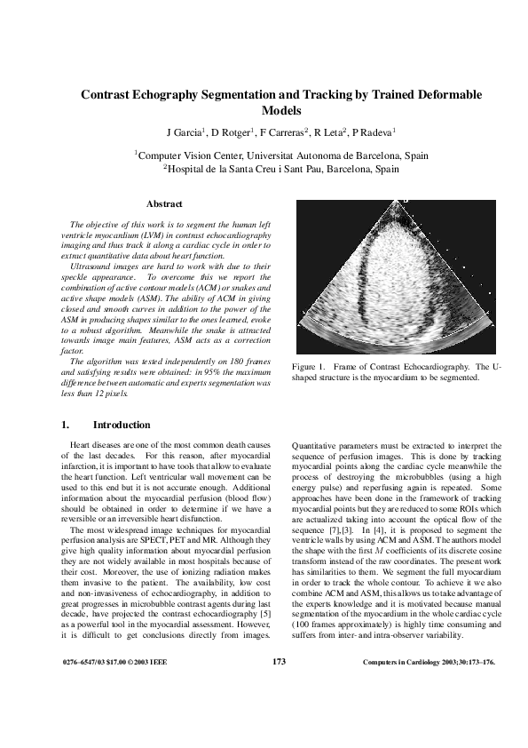 (PDF) Contrast echography segmentation and tracking by trained deformable models