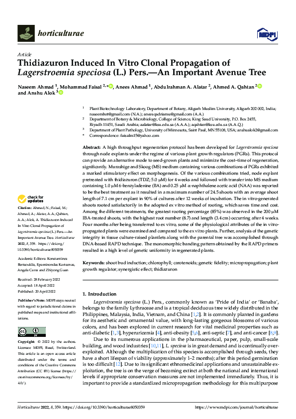 (PDF) Thidiazuron Induced In Vitro Clonal Propagation of Lagerstroemia ...