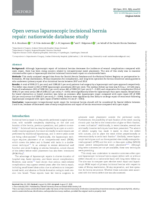 (PDF) Open versus laparoscopic incisional hernia repair: nationwide database study