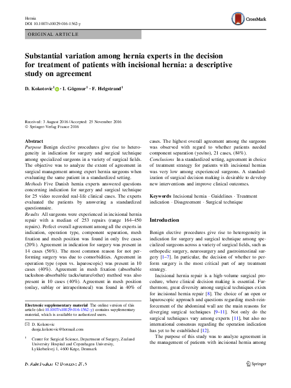 (PDF) Substantial variation among hernia experts in the decision for ...