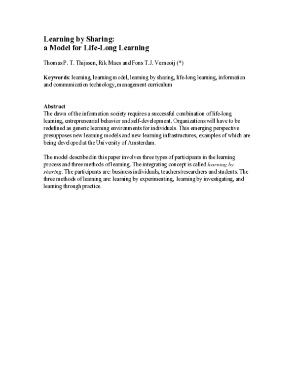 (PDF) Learning by Sharing: a Model for Life-Long Learning