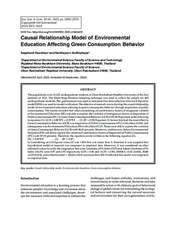 (PDF) Causal Relationship Model of Environmental Education Affecting Green Consumption Behavior