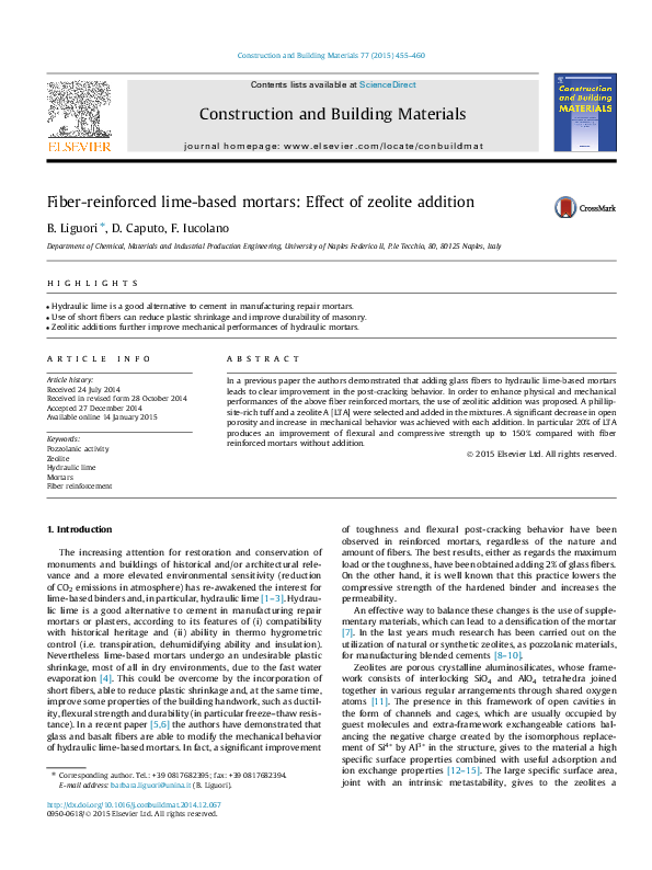 (PDF) Fiber-reinforced lime-based mortars: Effect of zeolite addition