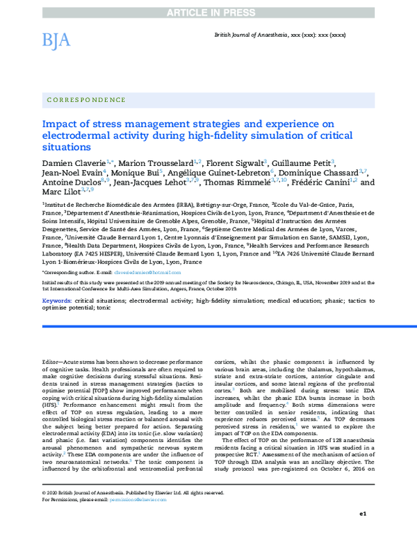 (PDF) Impact of stress management strategies and experience on electrodermal activity during ...