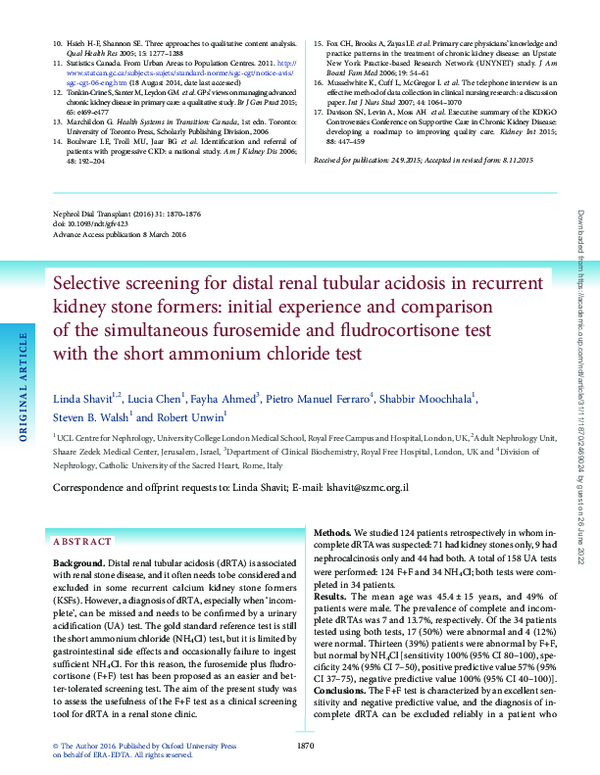 (PDF) Selective screening for distal renal tubular acidosis in ...