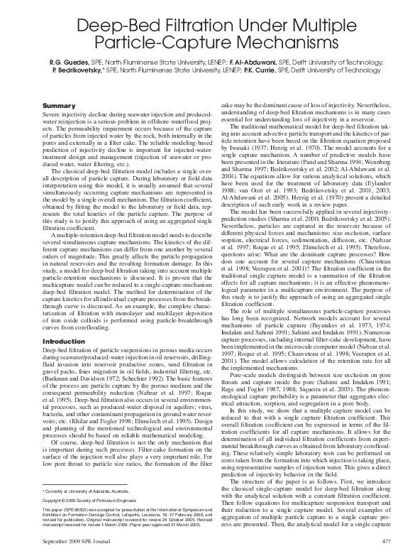 (PDF) Deep-Bed Filtration Under Multiple Particle-Capture Mechanisms