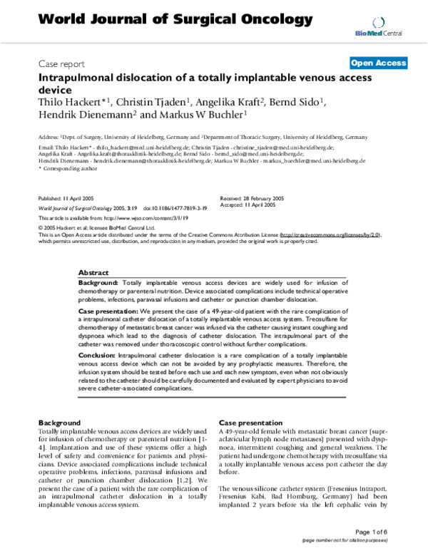 (PDF) Intrapulmonal dislocation of a totally implantable venous access ...