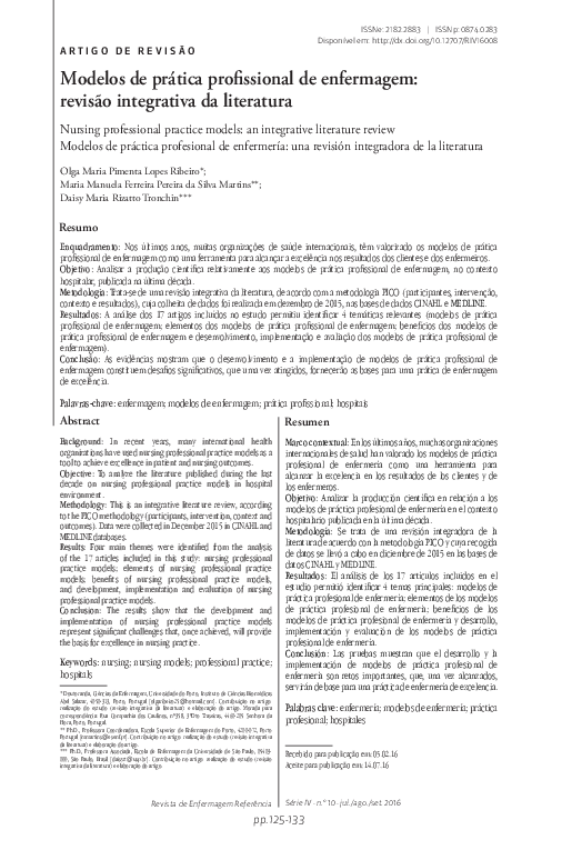 (PDF) Nursing professional practice models:an integrative literature review
