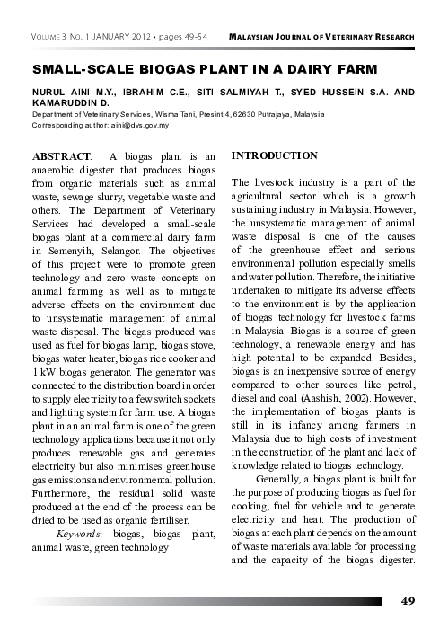 (PDF) Small-Scale Biogas Plant in a Dairy Farm
