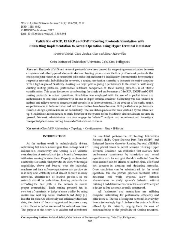 (PDF) Validation of RIP, EIGRP and OSPF Routing Protocols Simulation ...