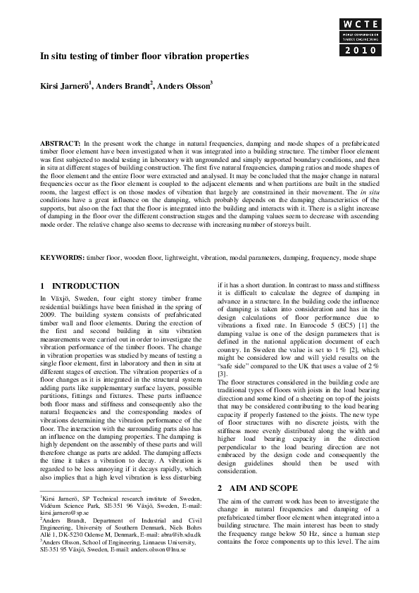 (PDF) Timber Floor Vibration Testing In Situ