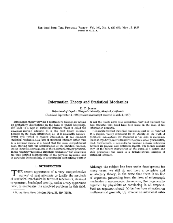 (PDF) Information Theory and Statistical Mechanics