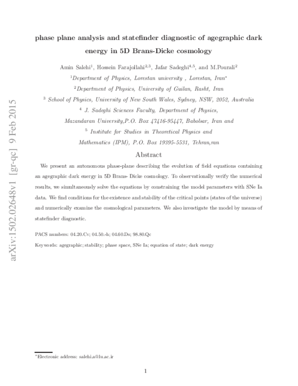 (PDF) Phase plane analysis and statefinder diagnostic of agegraphic ...