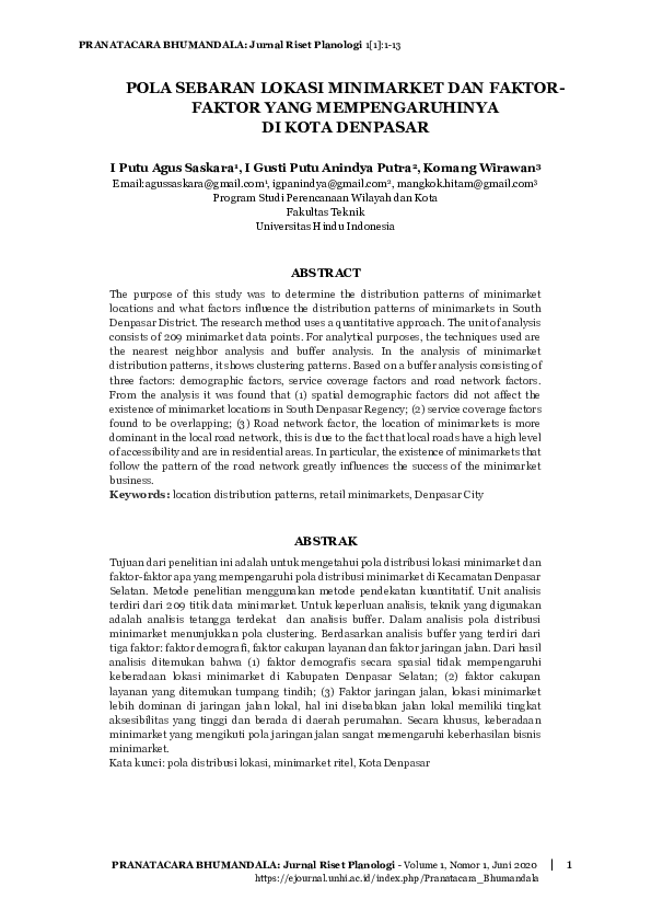 (PDF) Pola Sebaran Lokasi Minimarket Dan Faktor-Faktor Yang ...