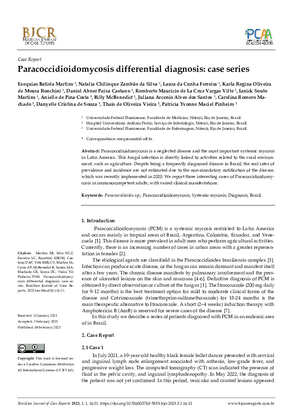 (PDF) Paracoccidioidomycosis differential diagnosis: case series