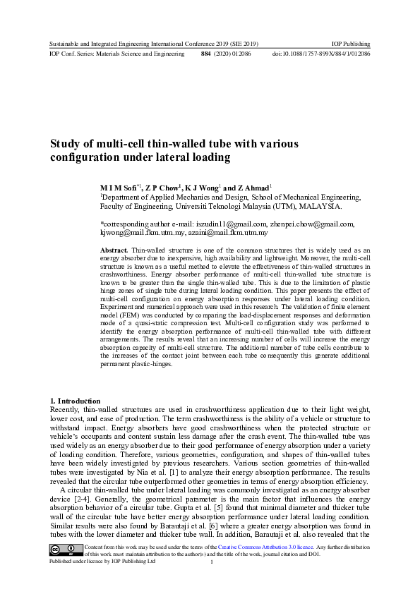 (PDF) Study of multi-cell thin-walled tube with various configuration under lateral loading