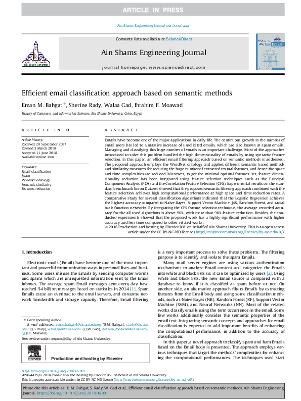 (PDF) Efficient email classification approach based on semantic methods