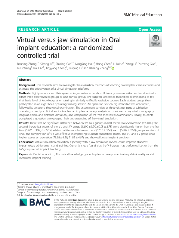(PDF) Virtual versus Jaw Simulation in Oral Implant Education: A ...