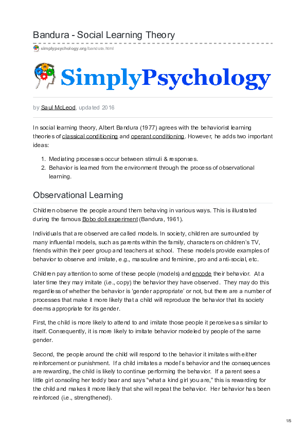 (PDF) Bandura - Social Learning Theory
