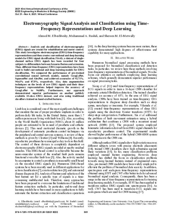 (PDF) Electromyography Signal Analysis and Classification using Time-Frequency Representations ...