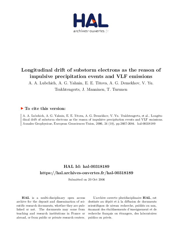 (PDF) Longitudinal drift of substorm electrons as the reason of ...