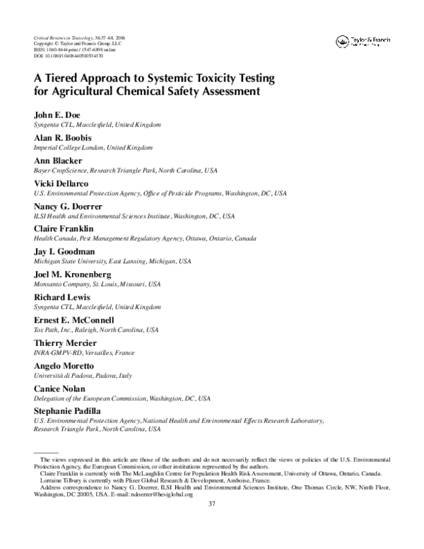 (PDF) A Tiered Approach to Systemic Toxicity Testing for Agricultural ...