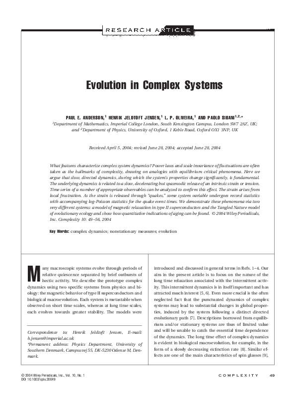 (PDF) Evolution in complex systems