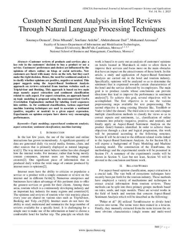 (PDF) Customer Sentiment Analysis in Hotel Reviews Through Natural Language Processing Techniques