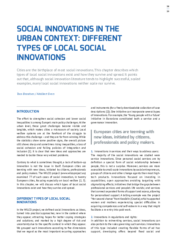 (PDF) Social Innovations in the Urban Context: Different Types of Local ...