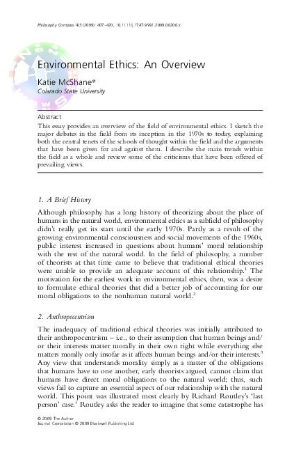 (PDF) Environmental Ethics: An Overview