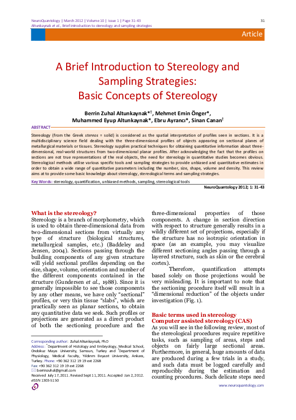(PDF) A Brief Introduction to Stereology and Sampling Strategies: Basic ...