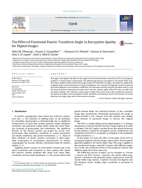 (PDF) The Effect of Fractional Fourier Transform Angle in Encryption ...