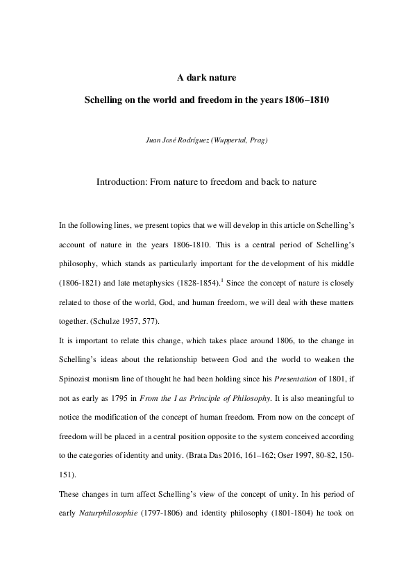 (PDF) (Final Draft) A dark Nature: Schelling on the World and Freedom in the Years 1806-1810