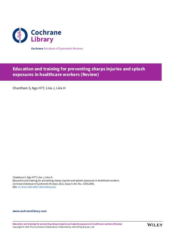 (PDF) Education and training for preventing sharps injuries and splash ...