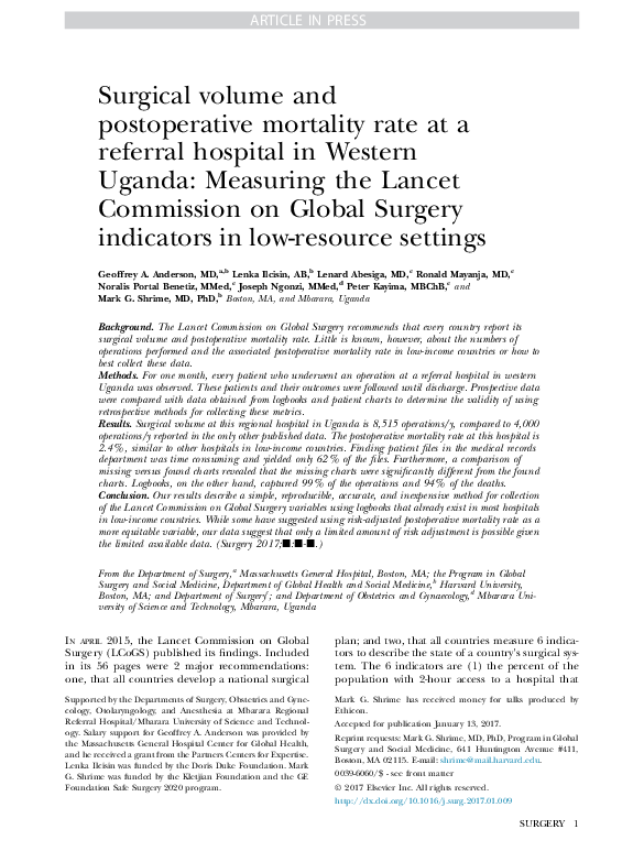 (PDF) Surgical volume and postoperative mortality rate at a referral ...