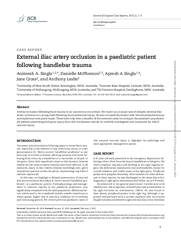 (PDF) External iliac artery occlusion in a paediatric patient following ...