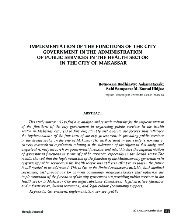 (PDF) Implementation of the Functions of the City Government in the ...
