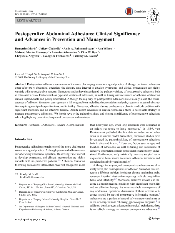 (PDF) Postoperative Abdominal Adhesions: Clinical Significance and ...